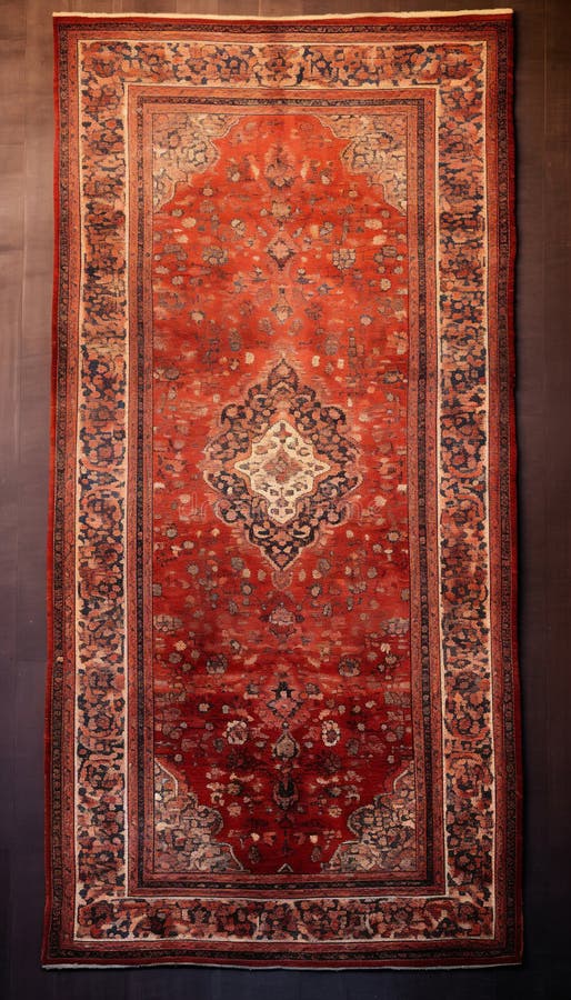 Red Persian Carpet with Antique Pattern on the Floor Top View Stock ...