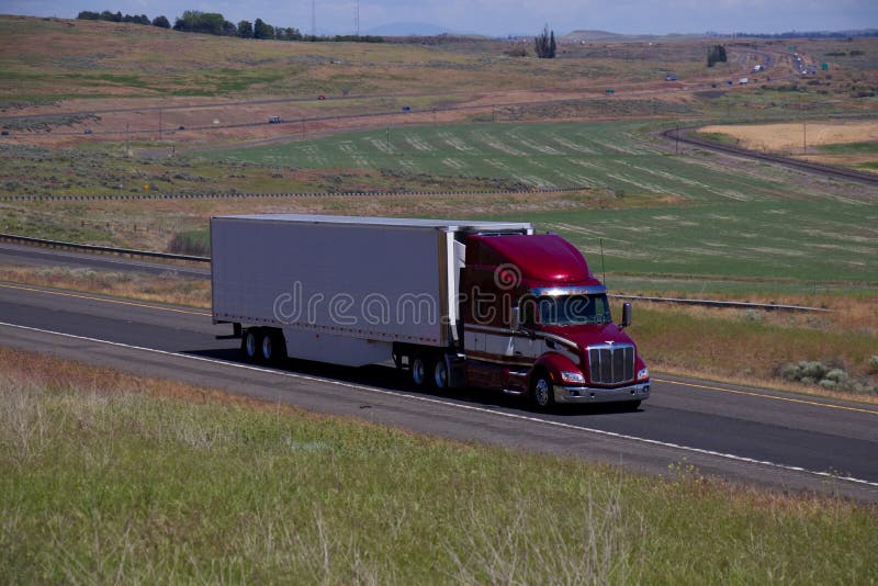Red Peterbilt Semi-Truck / Loaded Flatbed Stock Photo - Image of ...