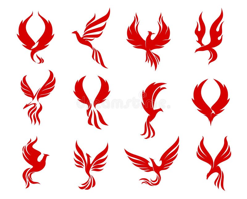 Phoenix Bird Wings Icon, Firebird Fire Silhouette Stock Vector ...