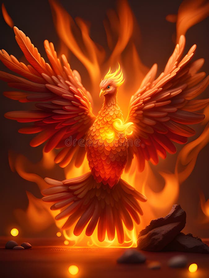 Red Phoenix Fire with Flame Stock Illustration - Illustration of ...