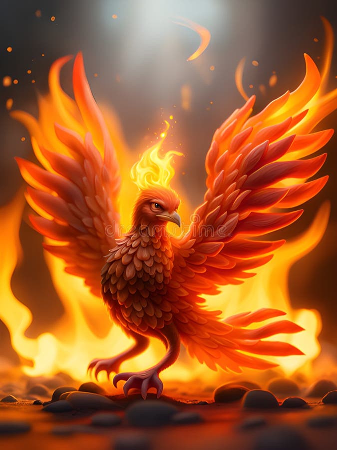 Red Phoenix Fire with Flame Stock Illustration - Illustration of funny ...