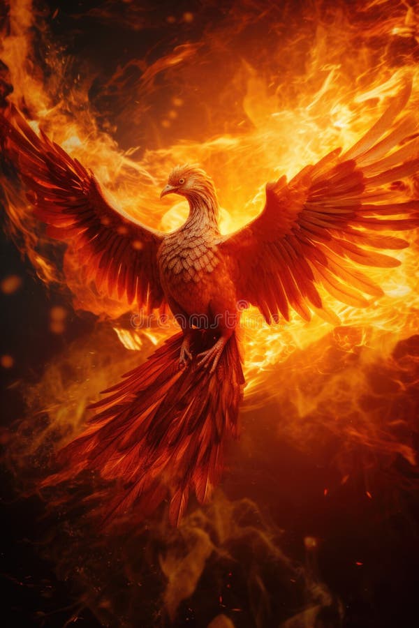 Red phoenix in flames stock illustration. Illustration of phoenix ...
