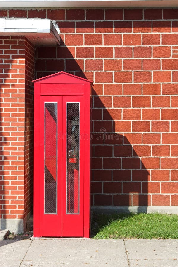 Red Phone Booth and Brick Wall Stock Image - Image of copy, summer: 2229775