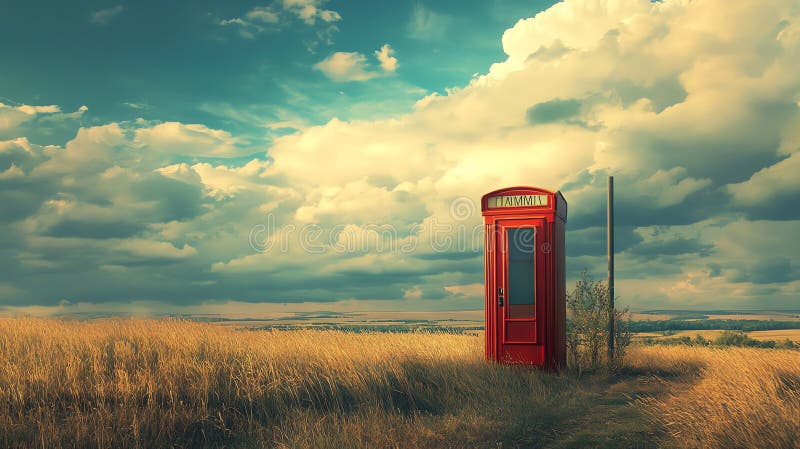 Red Phone Booth in Golden Field Illustration Stock Photo - Image of ...