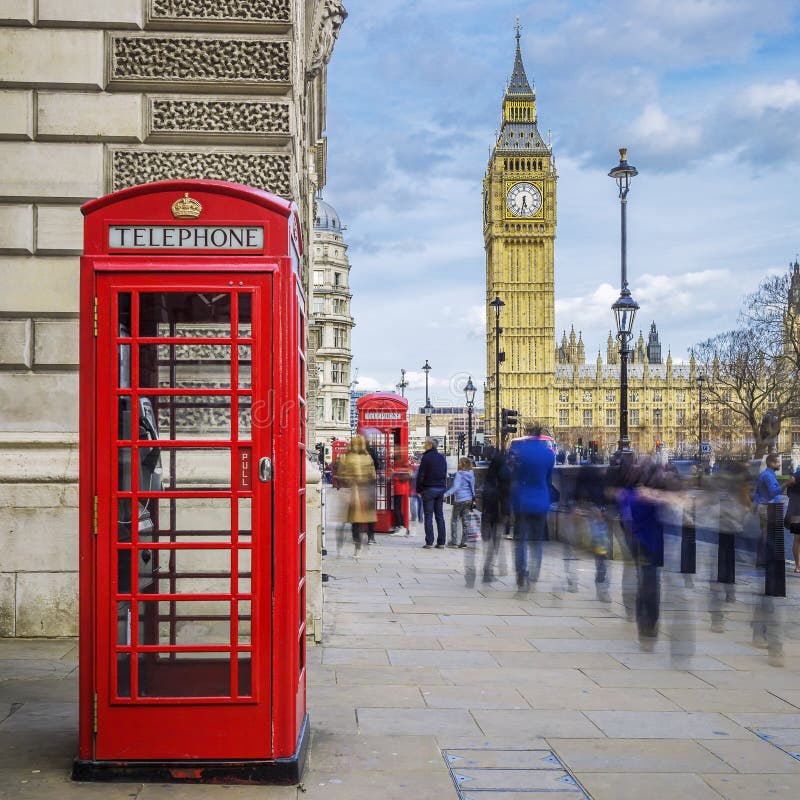 Big Ben with Red Phone Booth in London, England, UK Stock Photo - Image ...