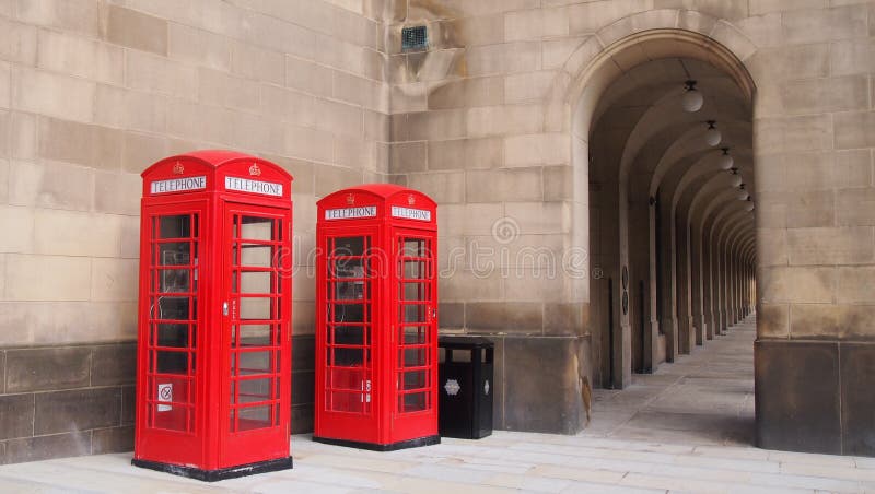 Red Phone Boxes, Manchester, England Stock Photo - Image of bright ...