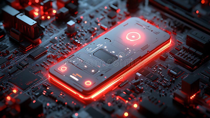 Red Phone on Circuit Board, Glowing, Tech Background, Future Concept ...