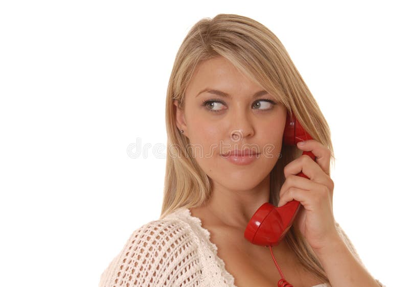 Red Phone Girl Two stock image. Image of close, beautiful - 993827