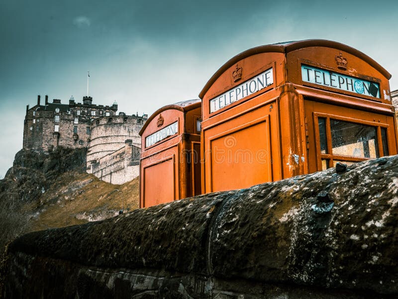 Red Phoneboxes by Edinburgh Castle Stock Image - Image of famous ...