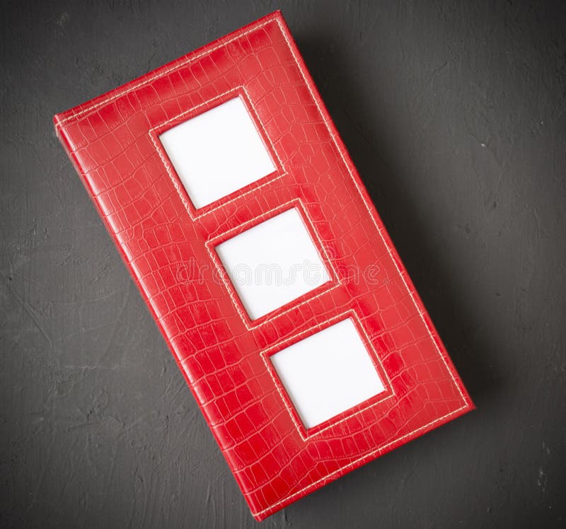 Red Photo Album with Empty Photo Frames, Photo Corners, Free Copy Space ...