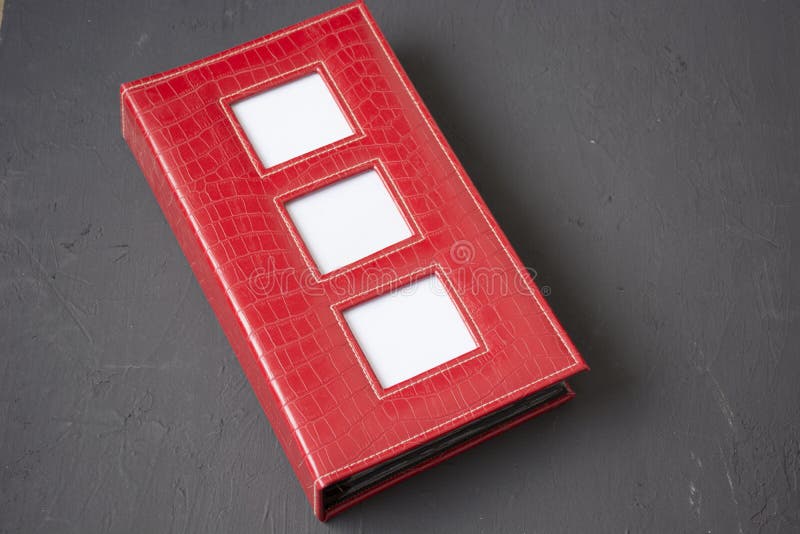 Red Photo Album with Empty Photo Frames, Photo Corners, Free Copy Space ...