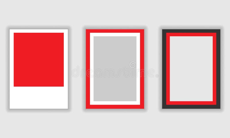 Red Photo Frames, Realistic Mockup of Square Black and White Frames ...