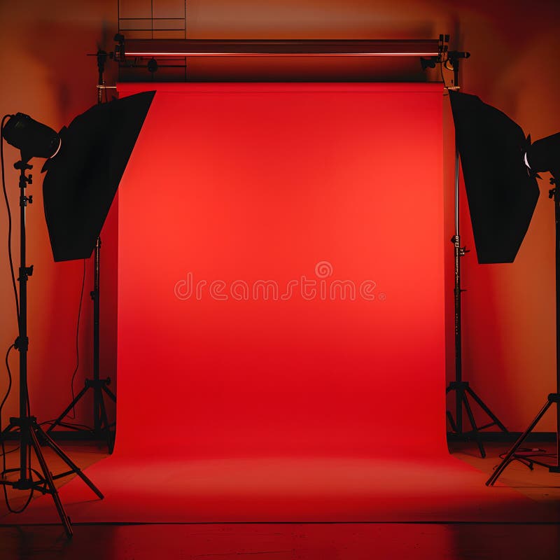 Red Photography Backdrop with Studio Lighting Setup Stock Image - Image ...