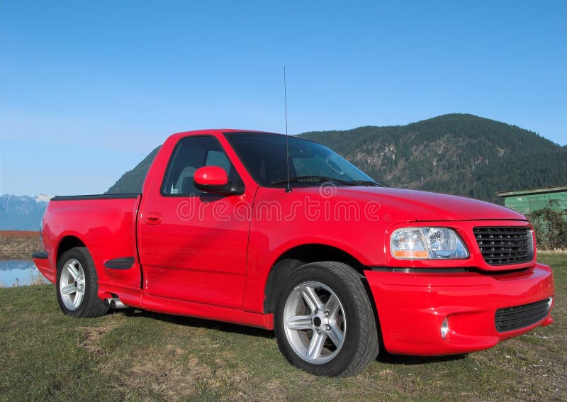 Red Pick up truck stock photo. Image of wheels, lightning - 166948