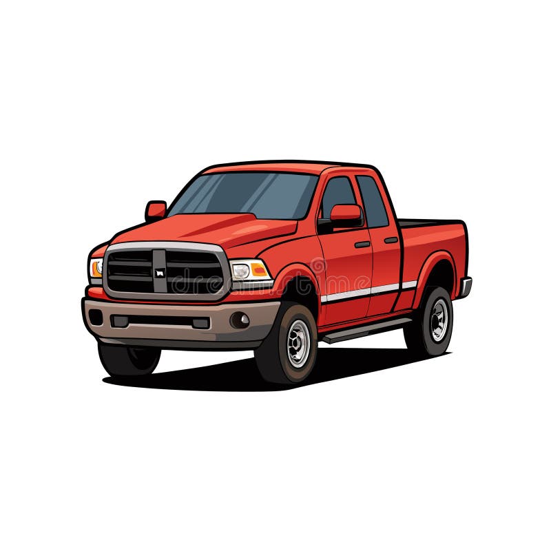 Red Pickup Truck Cartoon Vector Illustration, Isolated View Stock Photo ...