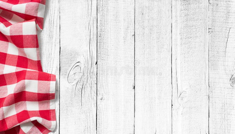 Red Picnic Tablecloth on White Wood Table Stock Image - Image of ...