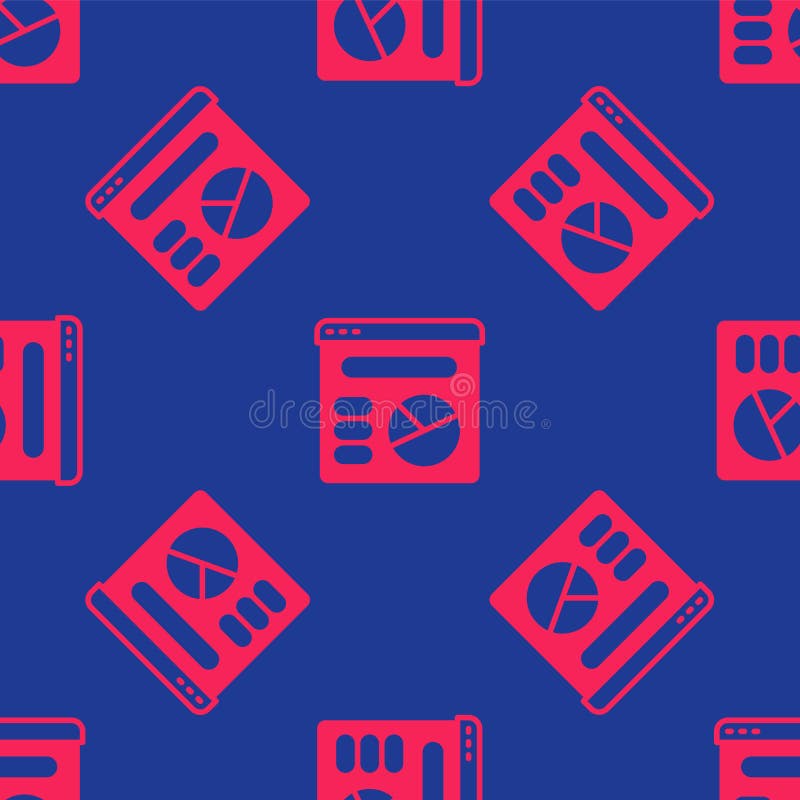 Red Pie Chart Infographic Icon Isolated Seamless Pattern on Blue ...