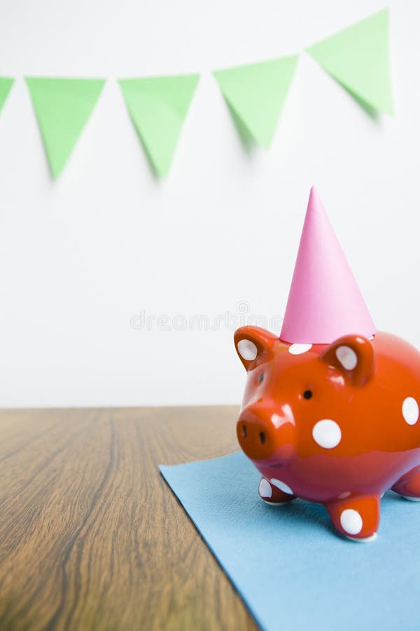 Red Piggy Bank Having a Party Stock Image - Image of napkin, streamer ...