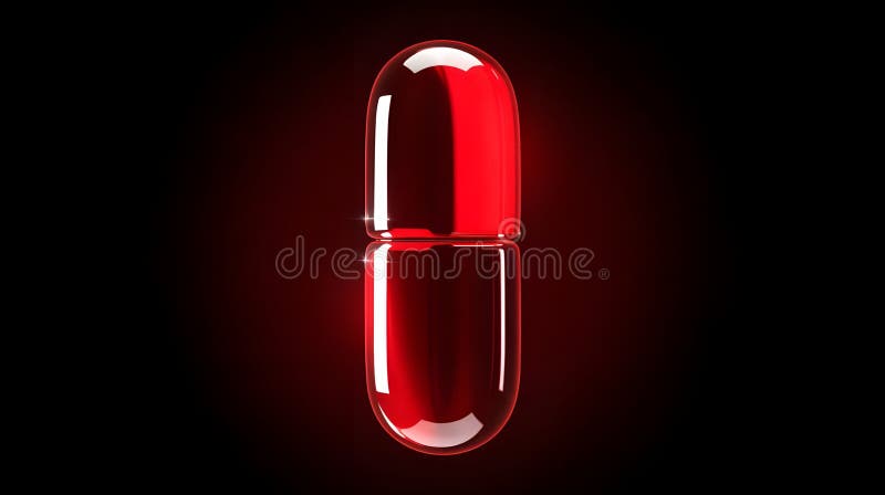 Red Pill Capsule on Black Background Stock Illustration - Illustration ...