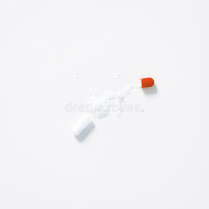 Torn White Red Pill Isolated on White Background. Macro Flatlay View ...