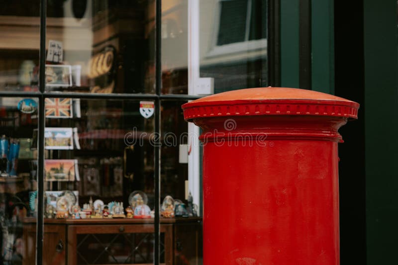 Red Pillar Mail Box on a Busy Street in Canterbury Editorial Image ...