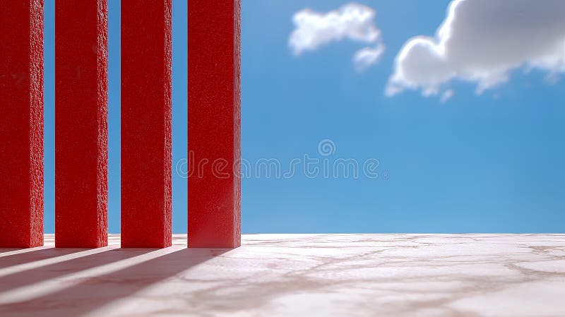 Red Pillars Against a Blue Sky with Soft Cloud and Textured Marble ...