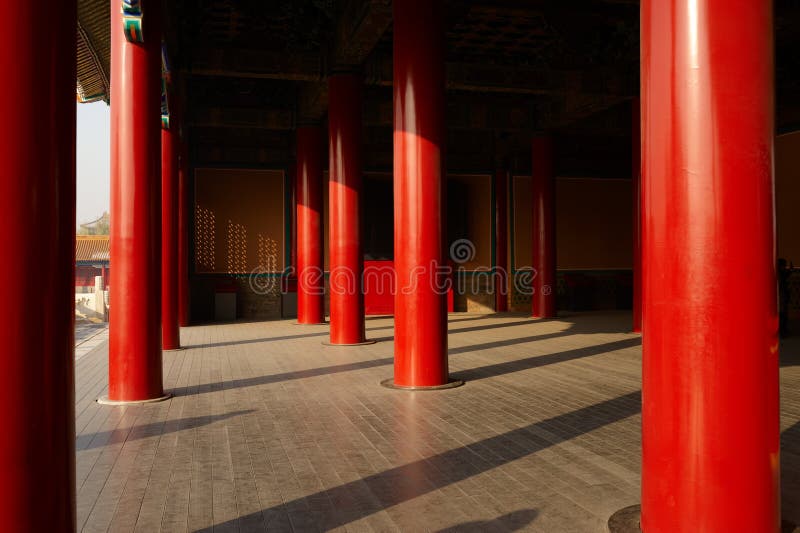 Red Pillars of Forbidden City Stock Photo - Image of window, sculpture ...