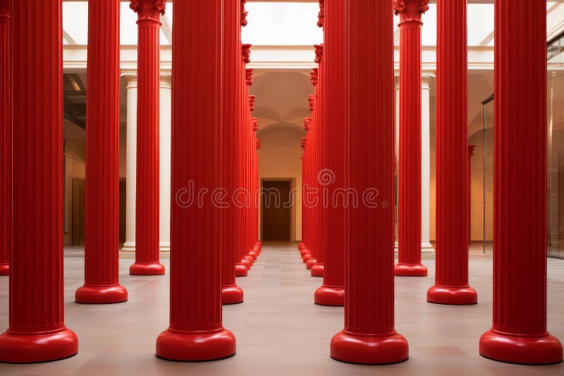 Red Pillars in Modern Hallway Stock Image - Image of detail, modern ...