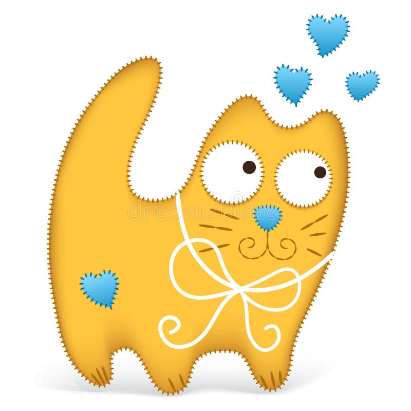 Red Pillow Cat with Blue Hearts Stock Vector - Illustration of abstract ...