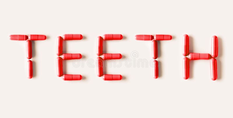 Red Pills Capsules in Shape of Word Teeth. Life Concept Isolated. Stock ...