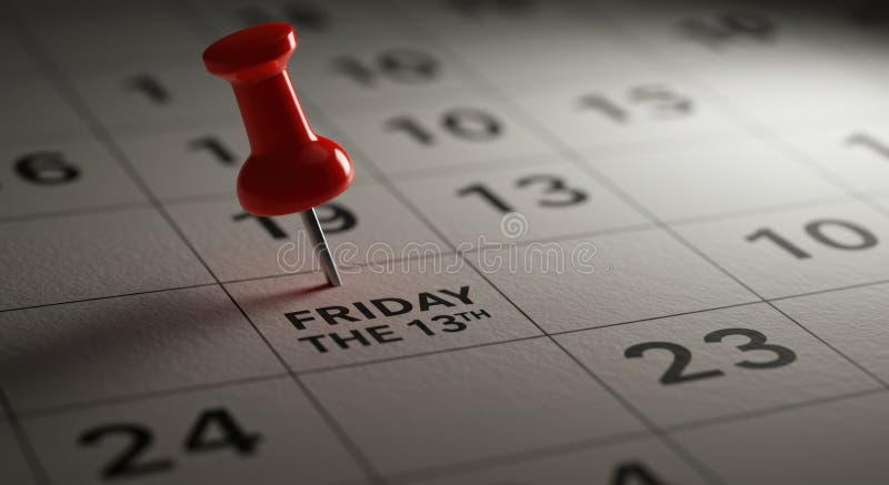 Red Pin on Calendar Marks Friday the 13th Date with Closeup Focus Stock ...