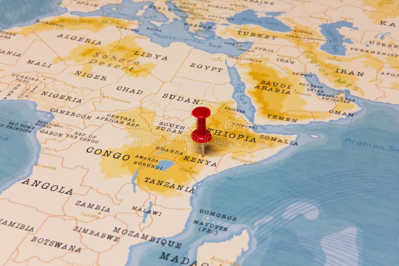 A Red Pin on Kenya of the World Map Stock Photo - Image of coffee ...