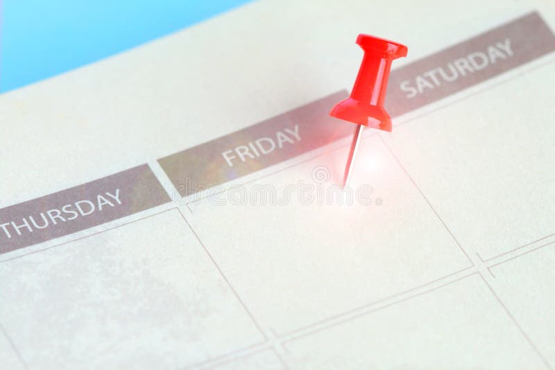Red Pin Lace on Friday of Calendar on Notebook Stock Photo - Image of ...