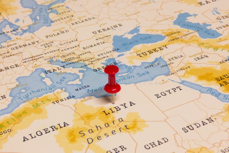 A Red Pin on Libya of the World Map Stock Image - Image of holiday ...