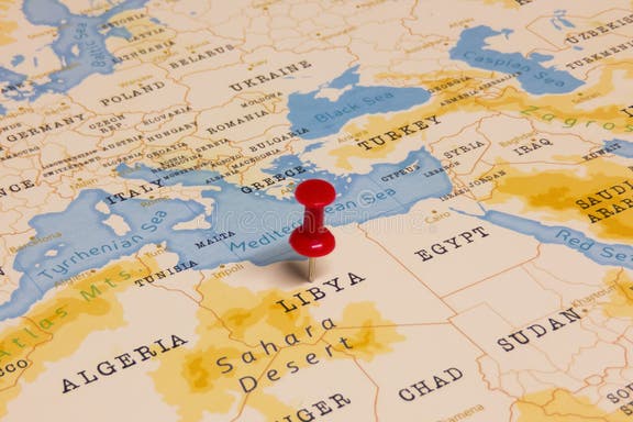 A Red Pin on Libya of the World Map Stock Photo - Image of culture ...
