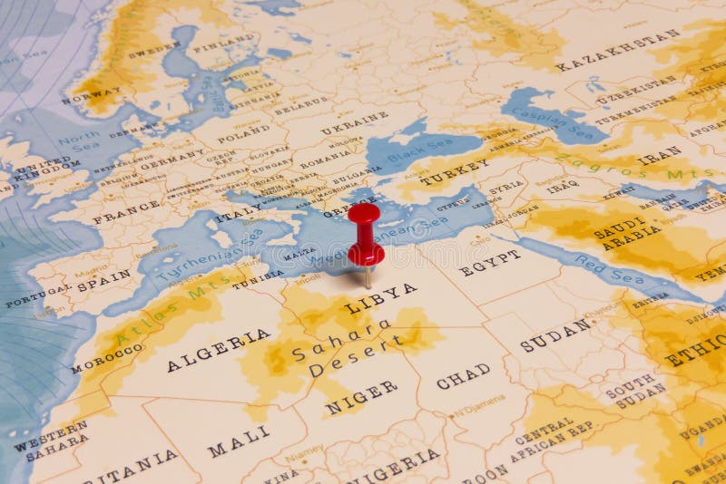 A Red Pin on Libya of the World Map Stock Photo - Image of civil ...
