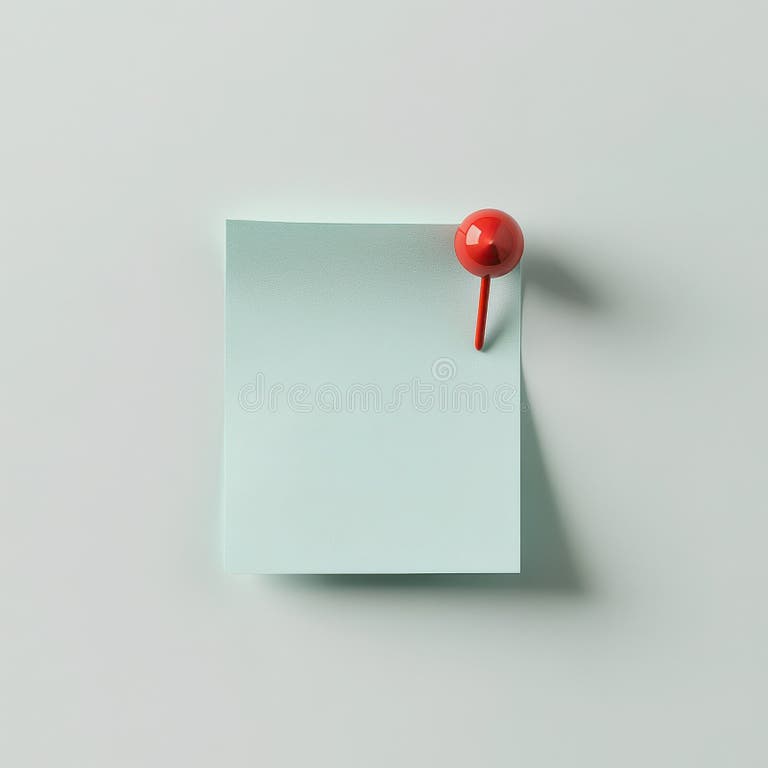 Red Pin on Light Blue Note Minimalist Design, Isolated on White ...