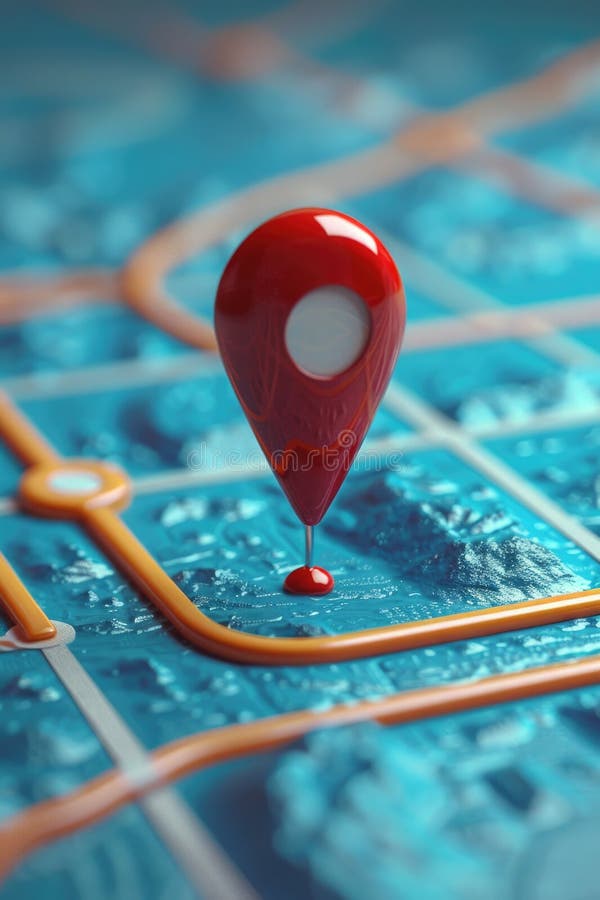 A Red Pin is on a Map of a City Stock Photo - Image of journey, road ...
