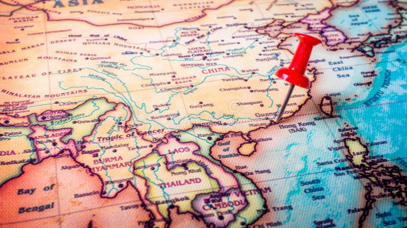 Red pin on Hong Kong stock image. Image of atlas, business - 138989227