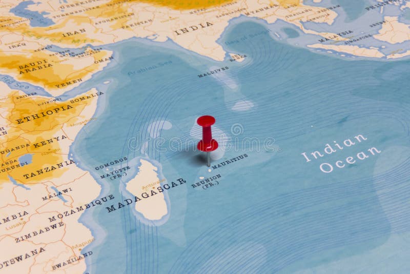 A Red Pin on Mauritius of the World Map Stock Photo - Image of capital ...
