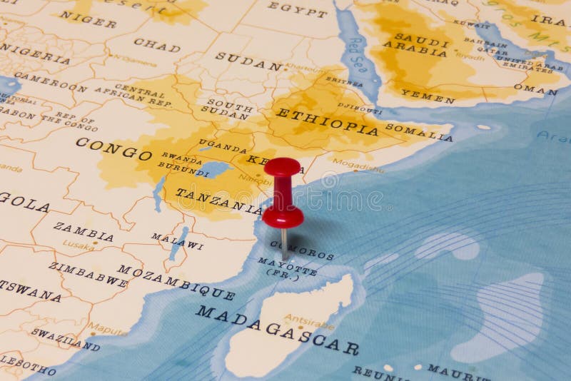 A Red Pin on Mayotte of the World Map Stock Image - Image of city ...