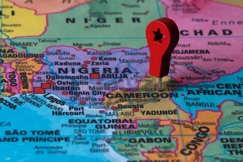 Red Pin, Point on the Map of Cameron. Concept Travel Background. Stock ...