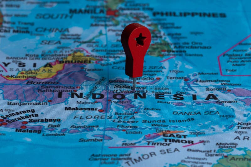 Red Pin, Point on the Map of Indonesia. Concept Travel Background ...