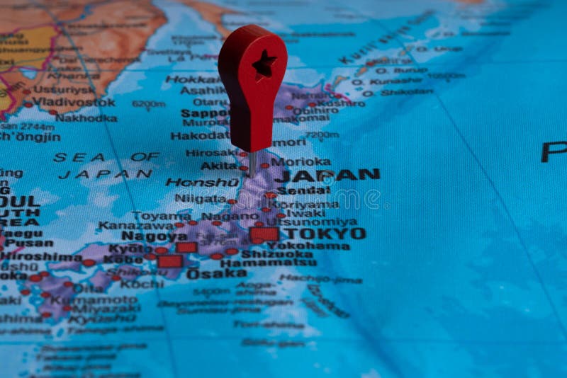 Red Pin, Point on the Map of Japan. Concept Travel Background. Stock ...