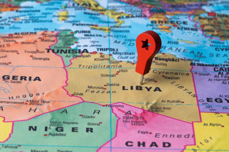 Red Pin, Point on the Map of Libya. Concept Travel Background. Stock ...