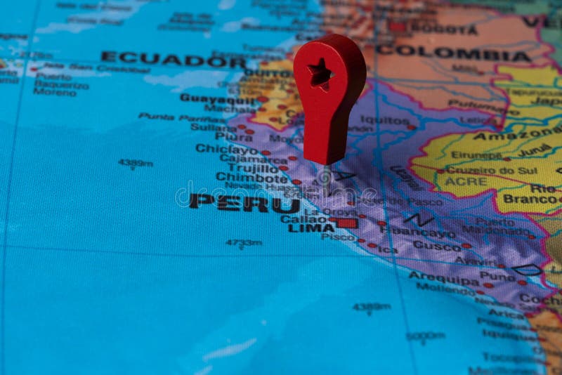 Red Pin, Point on the Map of Peru. Concept Travel Background. Stock ...