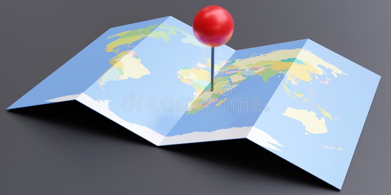 Red Pin Pointer Location on World Map Above View, Travel Navigation GPS ...