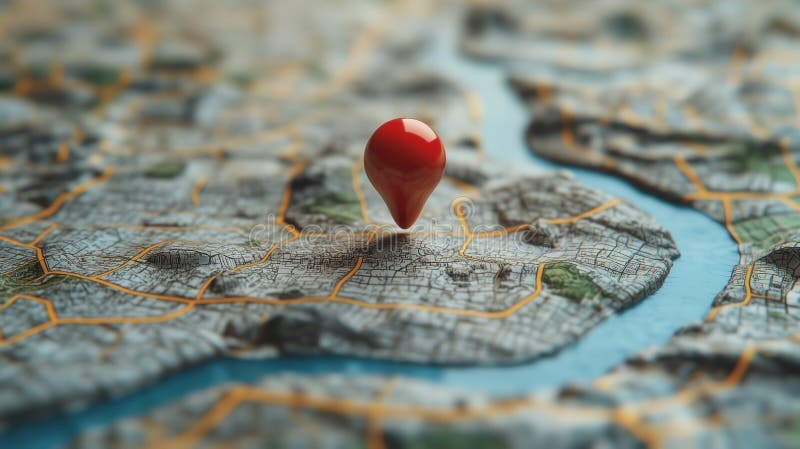 Red Pin Pointing Location on 3d Physical Map Stock Illustration ...