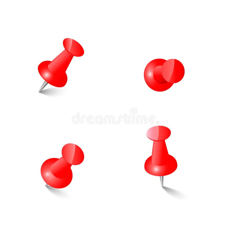 Red Push Office Pin Set Vector Realistic Stock Vector - Illustration of ...