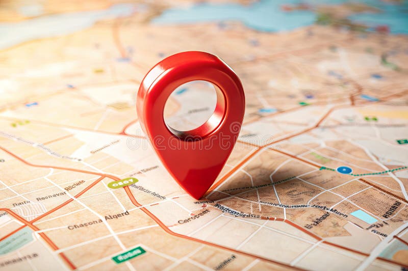 A Red Pin is Sitting on Top of a Map, Marking a Location Stock ... A Red Pin is Sitting on Top of a Map, Marking a Location Stock ...